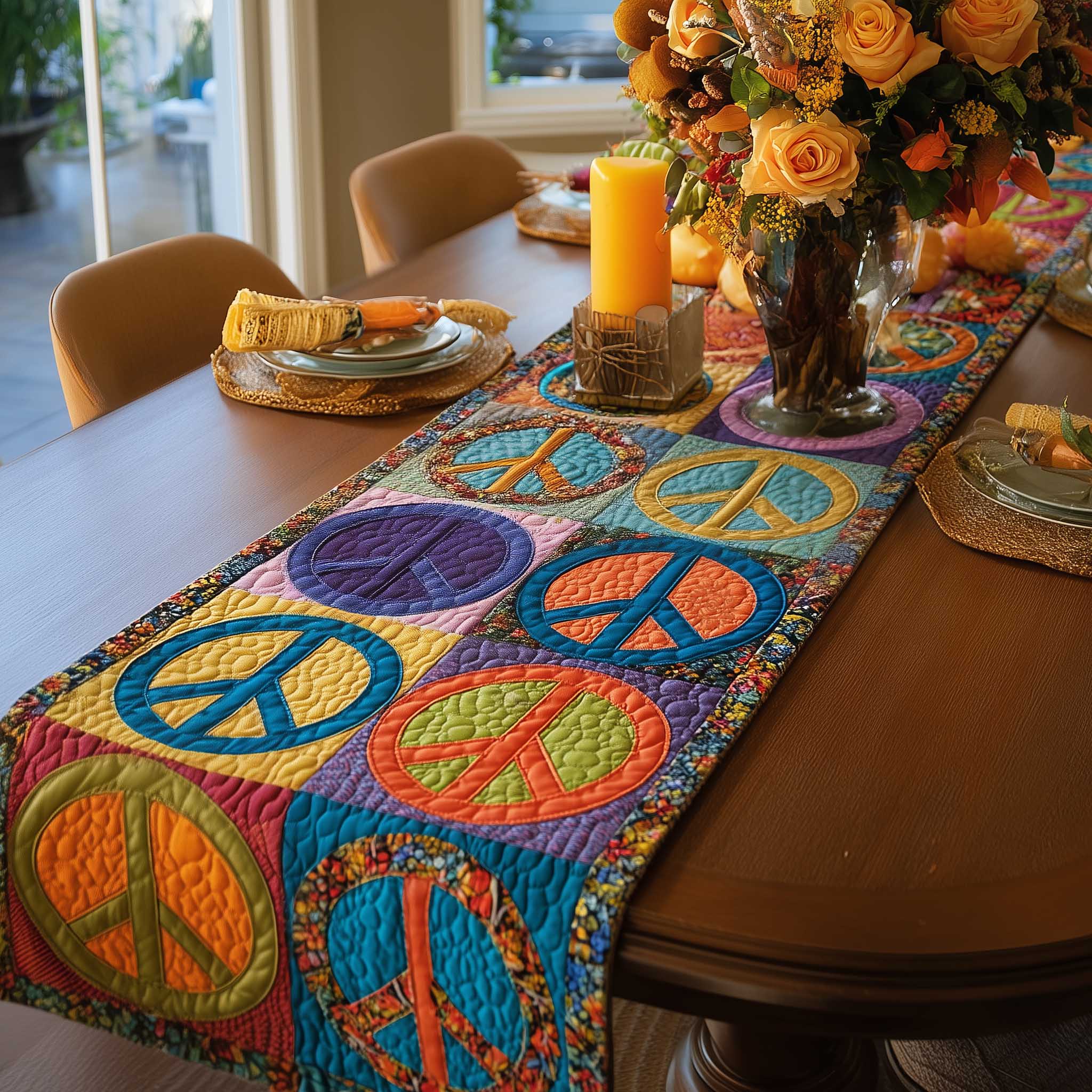Peace Sign Quilted Table Runner GFTOMA8950 – Willow Quilt