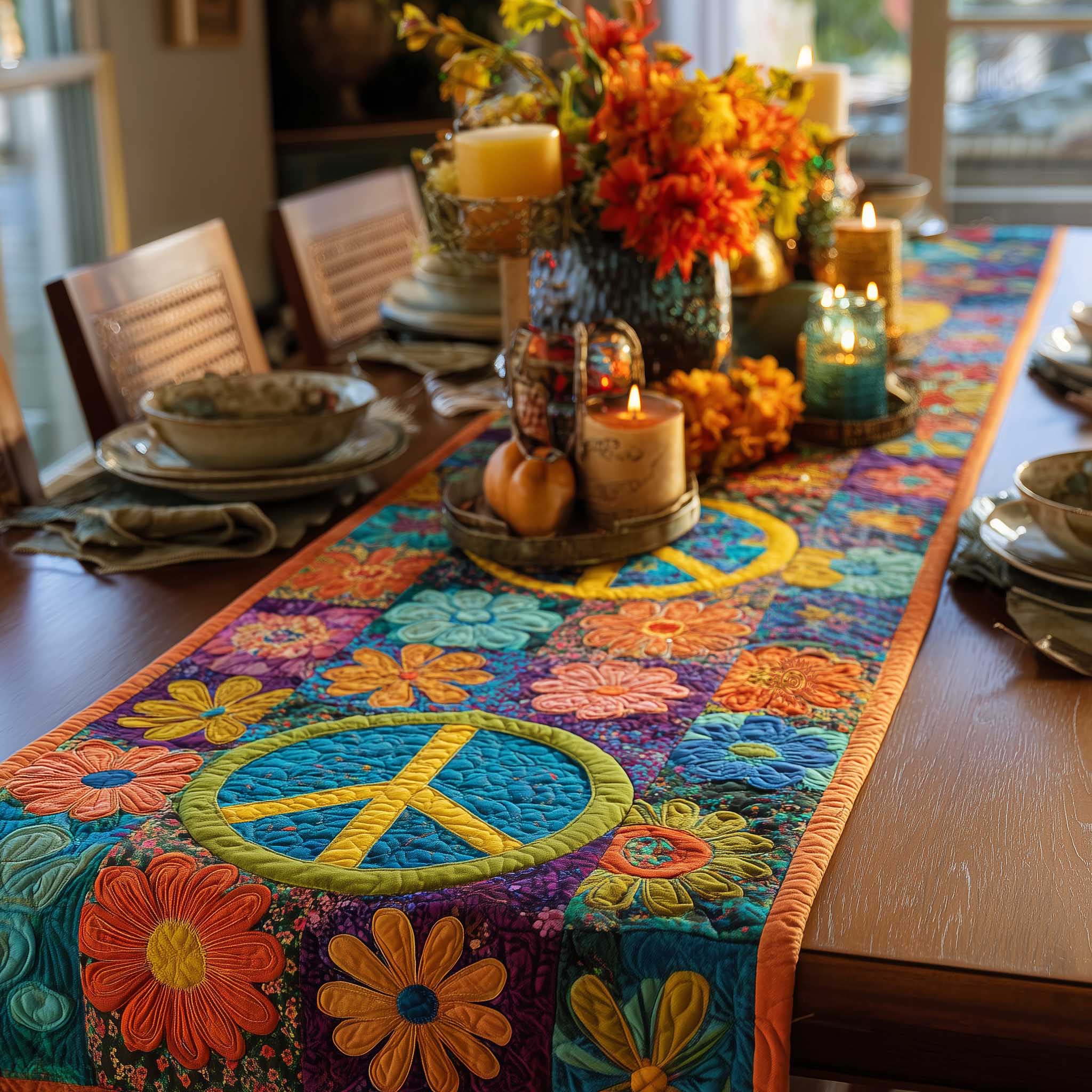 Peace Sign Quilted Table Runner GFTOMA8951 – Willow Quilt